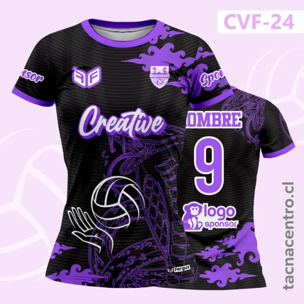 Camiseta de Voleibol Cobra Negro con Lila | Tacna Centro